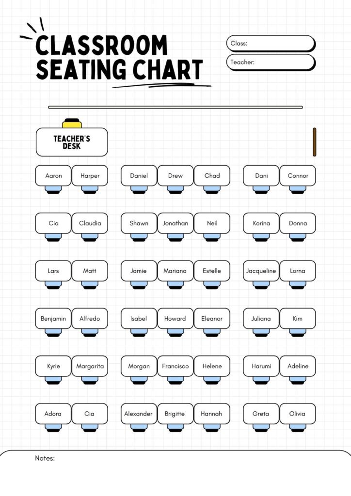 Classroom Seating Chart Template Free Printable - Printable Chart Templates