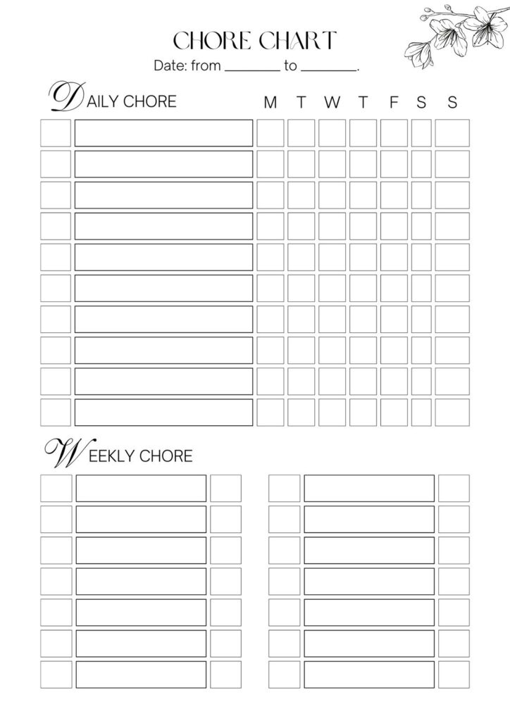 Template Customizable Free Printable Chore Charts - Printable Chart ...