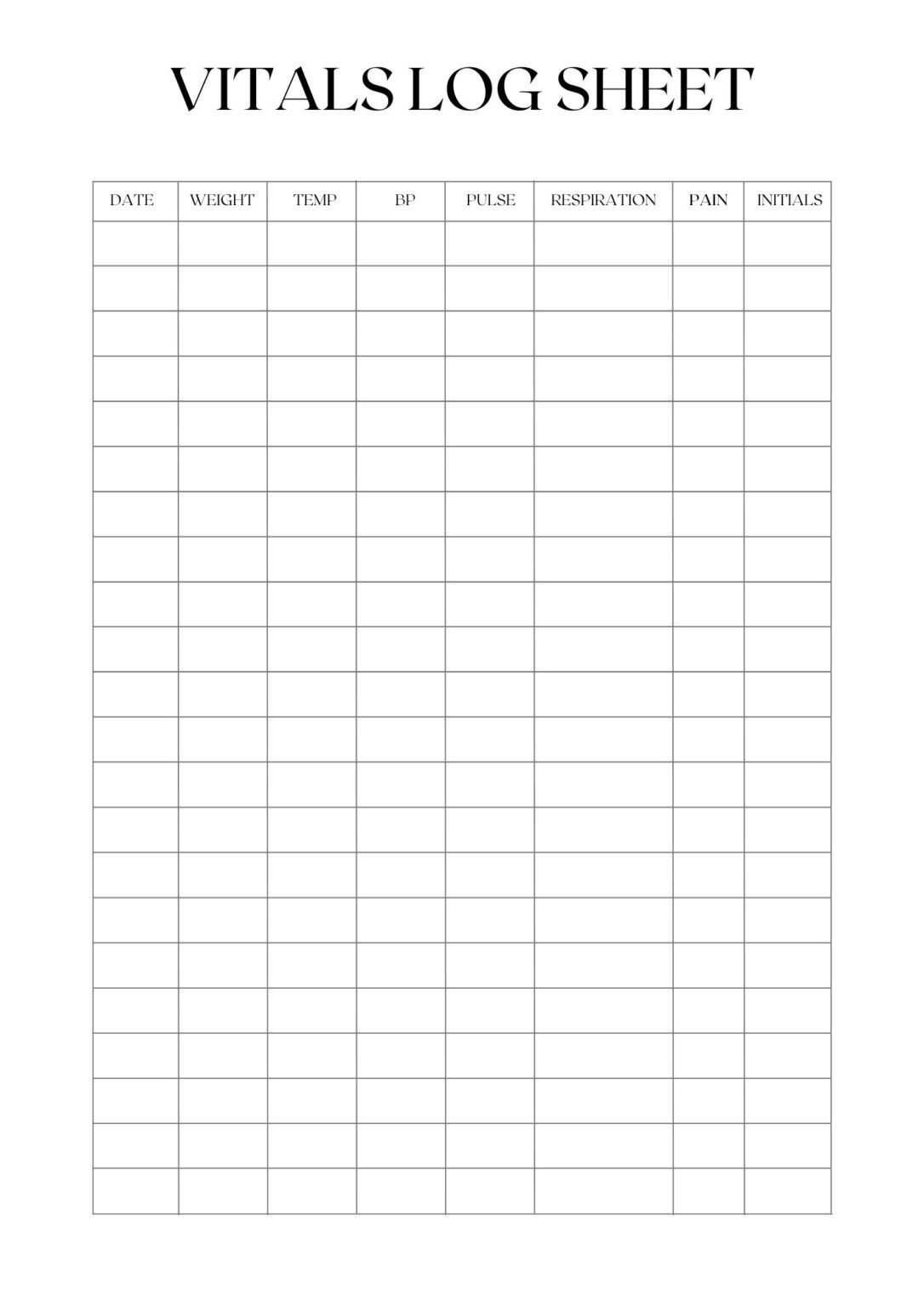 Free Blank Printable Vital Signs Chart - Printable Chart Templates