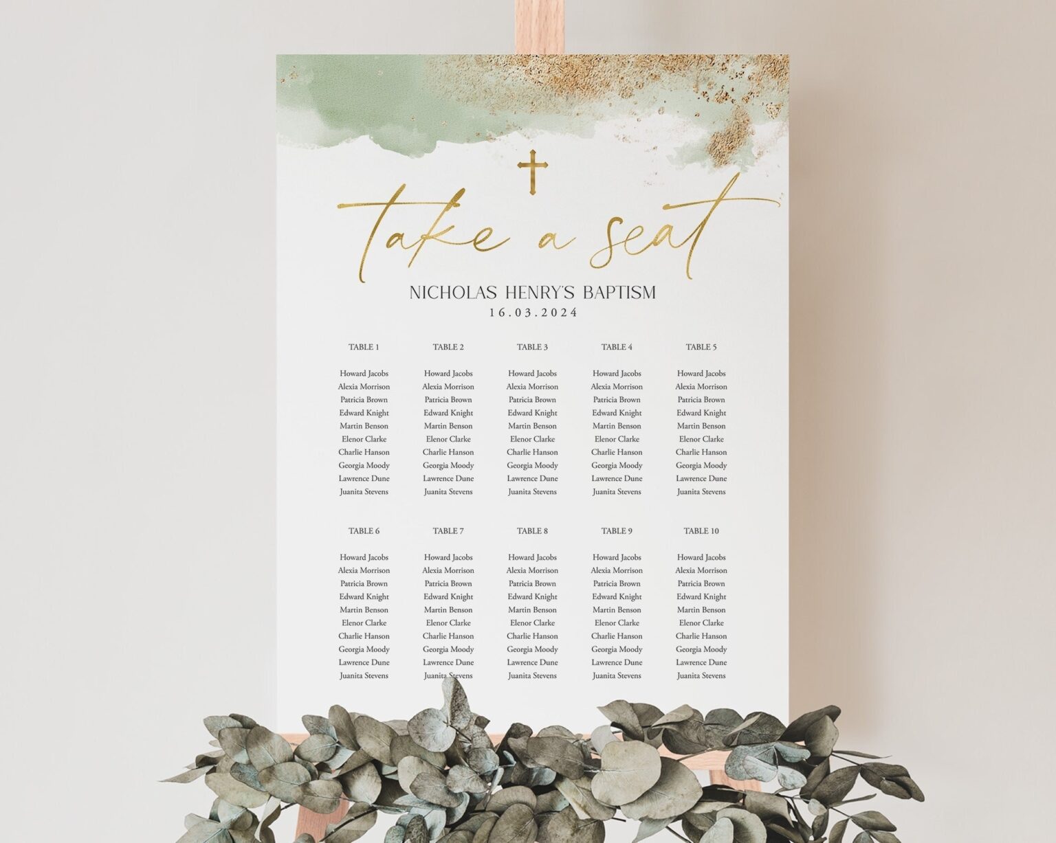Baptism Seating Chart Template Free Printable - Printable Chart Templates